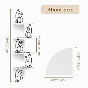 Walasis Corner Floating Shelves 4-Tier- Cute Wall Corner Shelves for Storage Wood Wire Cat Decorations for Bedroom