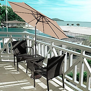 Goxowo Patio Umbrellas 9 ft Outdoor Table Sun Umbrella with Pole and Canopy, Beach Pool Market Umbrella for Shade with Stand Auto Tilt and Crank (Light Brown : 9FT)