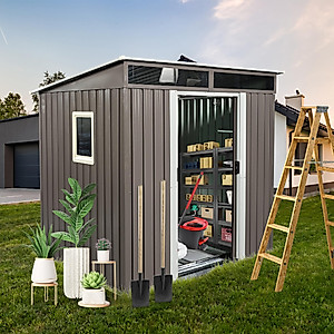 6X5 FT Outdoor Storage Shed, Waterproof Metal Garden Sheds with Lockable Door, Steel Tool Storage Buildings Shed & Outdoor Storage House for Garden, Backyard, Patio, Lawn, Trash Cans(Gray)