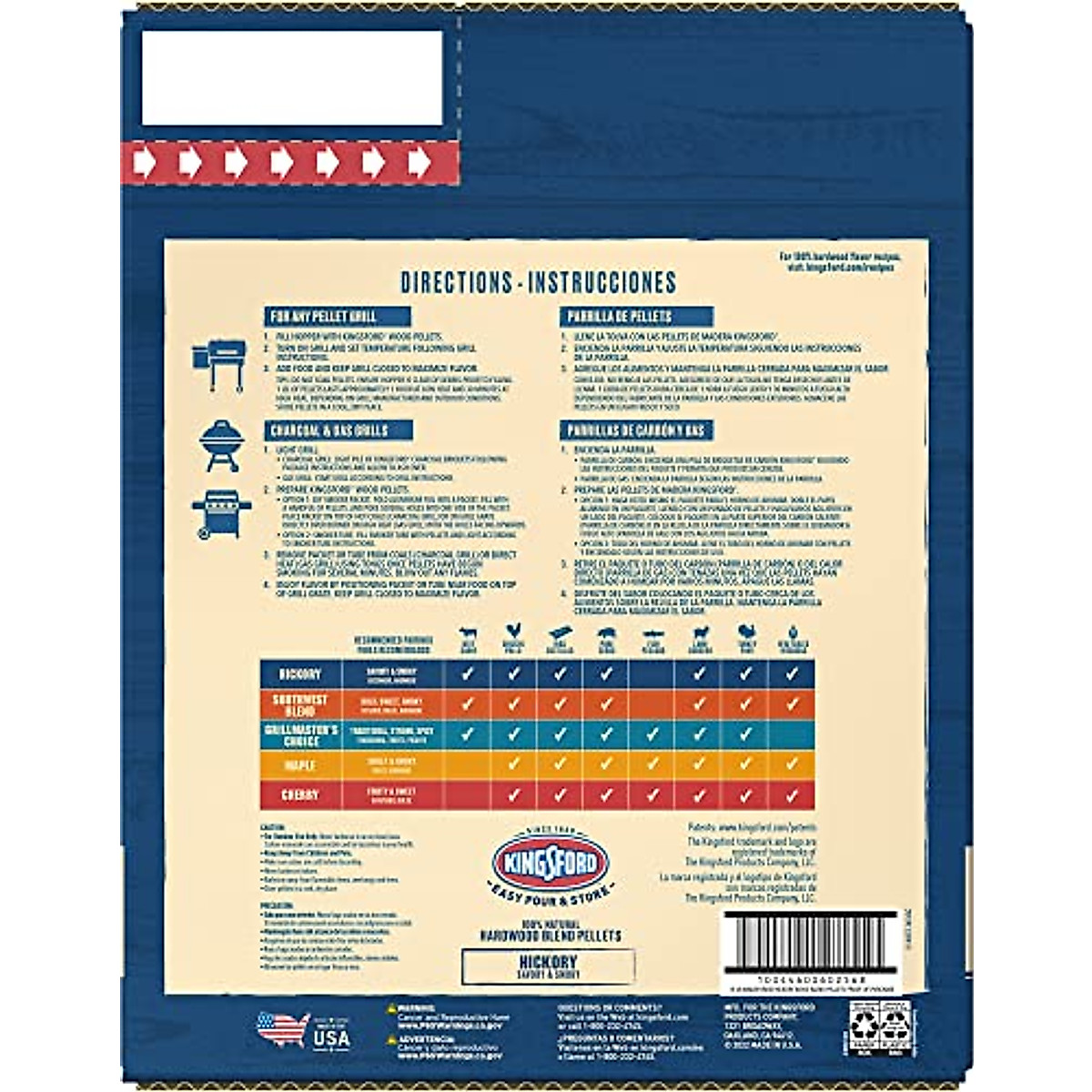 Kingsford 100% Natural Hickory Hardwood Blend Pellets - for All BBQ Grills & Smokers, 18 lbs