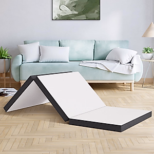 Dkelincs Folding Mattress Trifold Memory Foam Mattress Topper 3 Inch Portable Foldable Mattress for Camping, Guest, Yoga, White(Twin Size, 75X38X3)