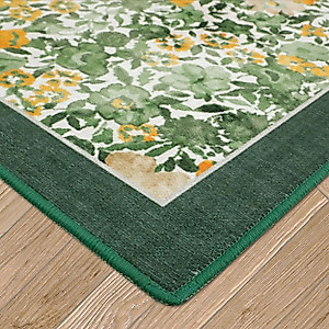 Laura Ashley Green Lovestone Floral Machine Washable & Slip Resistant 26" x 45" Accent Rug