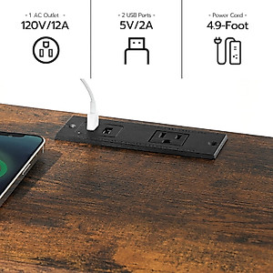 HOOBRO Side Table with Charging Station, End Table with USB Ports and Outlets, 3-Tier Storage Shelves Nightstand, Sofa Table for Small Space in Bedroom, Living Room, Rustic Brown and Black BF106UBZ01