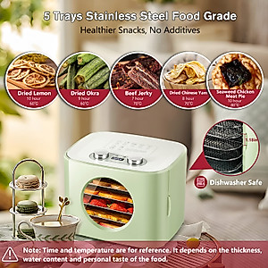 LANUEVA Food Dehydrator Machine with Recipe, 5 Stainless Steel Trays Dehydrators for Jerky, Pet Treats, Yogurt, Fruit, Vegetable, Herb, Digital Food Dryer Adjustable Time Temp(0-80℃) Control, 110V