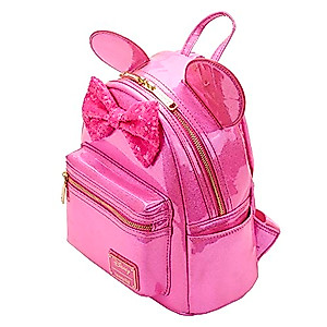 Loungefly Disney Minnie Mouse Glitter Sparkle Womens Double Strap Shoulder Bag Purse (Pink)