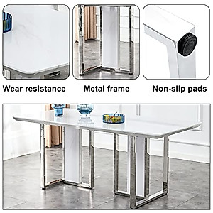 Dining Room Table Set for 6,Modern 71 Inch Rectangular Dining Table For 6-8 Persons,With 6 Black Faux Leather Upholstered High-Back Dining Chairs For Dining Room / Kitchen (Table + 6 Black Chair)