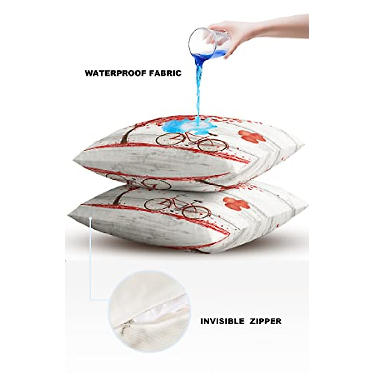 Outdoor Pillows 16x16 Waterproof Outdoor Pillow Covers,Valentine's Day Hearts Balloon Polyester Throw Pillow Covers Garden Cushion for Patio Couch Decoration Set of 2,Rustic Wood Bicycle Tree