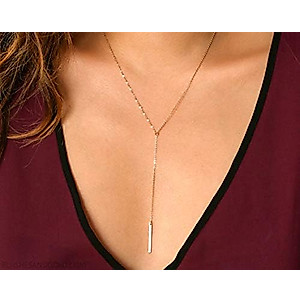 Dcfywl731 Minimal Dainty Gold Plated Dangle Earrings Layered Bar Pendant Neckalce Gold Long Y-Necklace Gold Earrings and Necklaces Set Delicate Lariat Chain Jewelry for Women