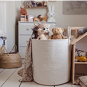 OrganiHaus White Cotton Rope Basket for Blankets 15x18 | Baby Laundry Basket | Tall Woven Baskets for Storage | Large Basket for Toys | Soft Blanket Holder Bin | Boho Blanket Basket for Living Room