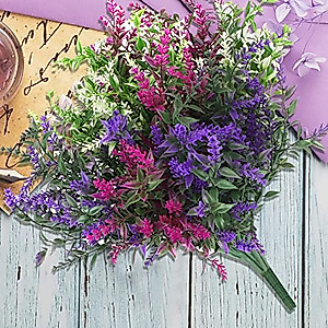 FYY Artificial Lavender Flowers Outdoor Plants (12 Bundles) Outdoor Artificial Plants UV Resistant - Plastic Flowers Lavender Spring Fake Flowers - Floral Arrangement for Porch Window Box Decor
