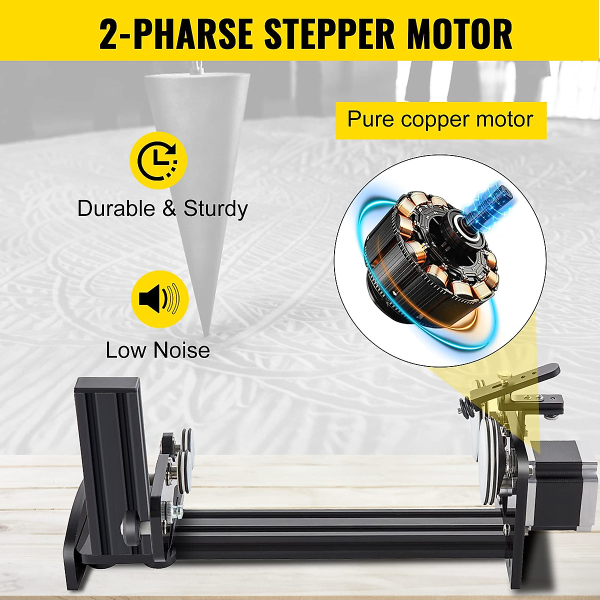 VEVOR Rotary Axis Attachment, 4 Wheels Laser Rotary Attachment, 57 Stepper Motor Laser Cutter Rotary, 50 mm-350 mm Carve Length for Engraving Cutting Machine Spherical Carving Cylinder Carving