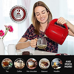 OVENTE Portable Electric Kettle Stainless Steel Instant Hot Water Boiler Heater 1.7 Liter 1100W Double Wall Insulated Fast Boiling with Automatic Shut Off for Coffee Tea & Cold Drinks, Red KD64R