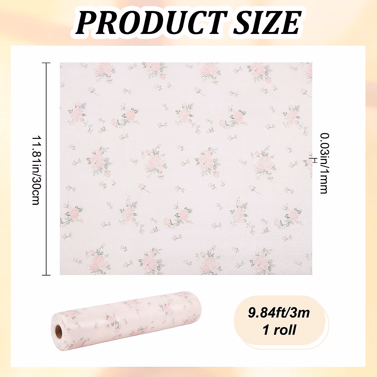 CREATCABIN Plastic Drawer Liners Shelf Cabinet Closet Cupboard Mat Roll Non-Adhesive Waterproof Non-Slip Proof Refrigerator Kitchen Protector Lining for Home 30 x 300cm Pink Rose