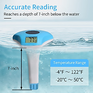 RINMEE Solar Digital Pool Thermometer Floating, Large Easy-to-Read Screen Display and Bold Numbers, High Accuracy and Wide Measuring Range for Swimming Pool, Spa, Hot Tub, Ice Bath, Fish Pond