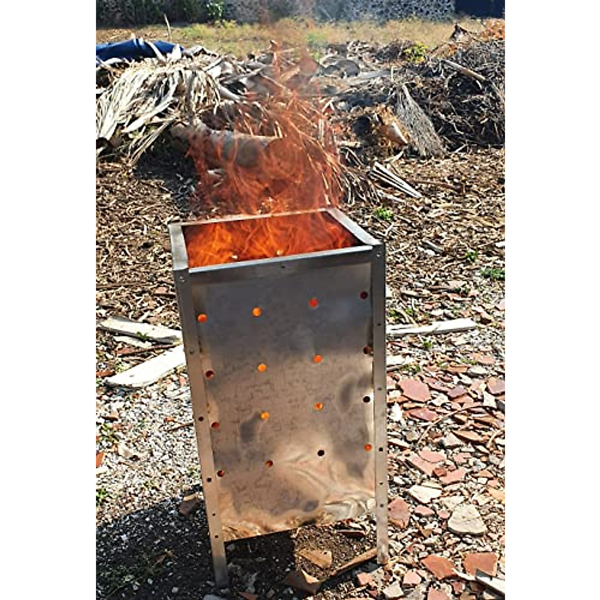 Marabuut Garden Waste Incinerator - Large 29" x 16" Square Galvanized Burn Barrel Trash Can - Used to Burn Yard Debris, Wood, Leaves, and Cardboard - Complete with Assembly Tools