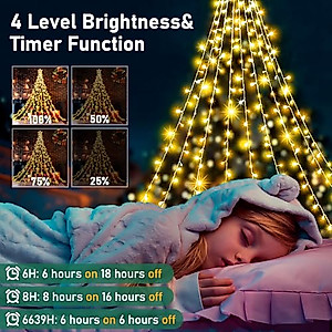XURISEN Outdoor Christmas Decorations Star Light,11.8 ft 337 LED Waterfall Tree Lights with Topper Star String Lights Plug in, 8 Modes Christmas Lights for Party Home Holiday Decor(Warm White)