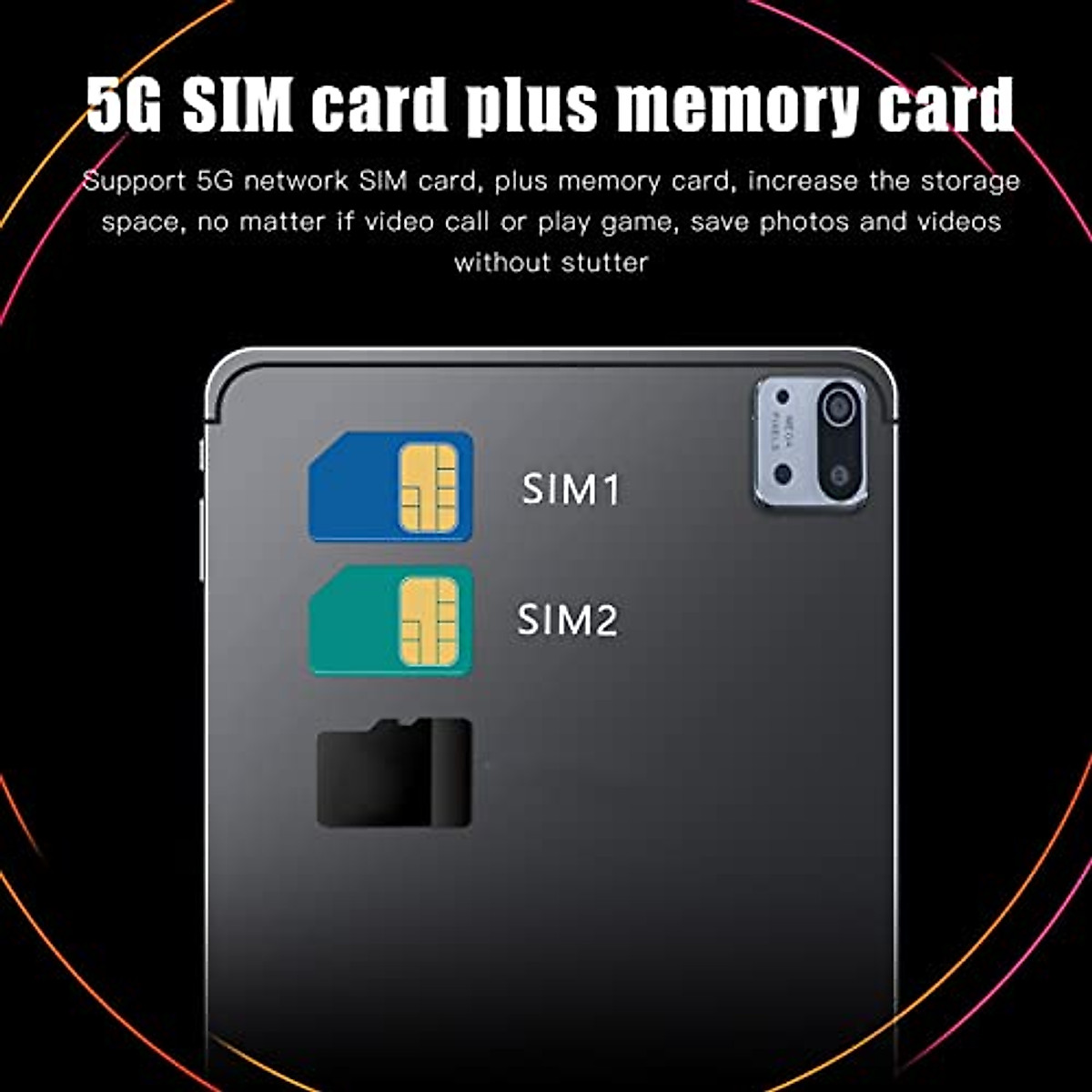 RTLR Tablet PC, 3 Card Slots 10 Inch Tablet 5G WiFi 4GB RAM 64GB ROM 100‑240V for Games (US Plug)