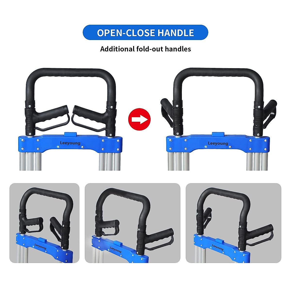 Folding Hand Trucks Heavy Duty by Leeyoung,500 lb Aluminium Folding Hand Cart Dolly with 8 inch Wheels (incl 2 Bungee Cords)