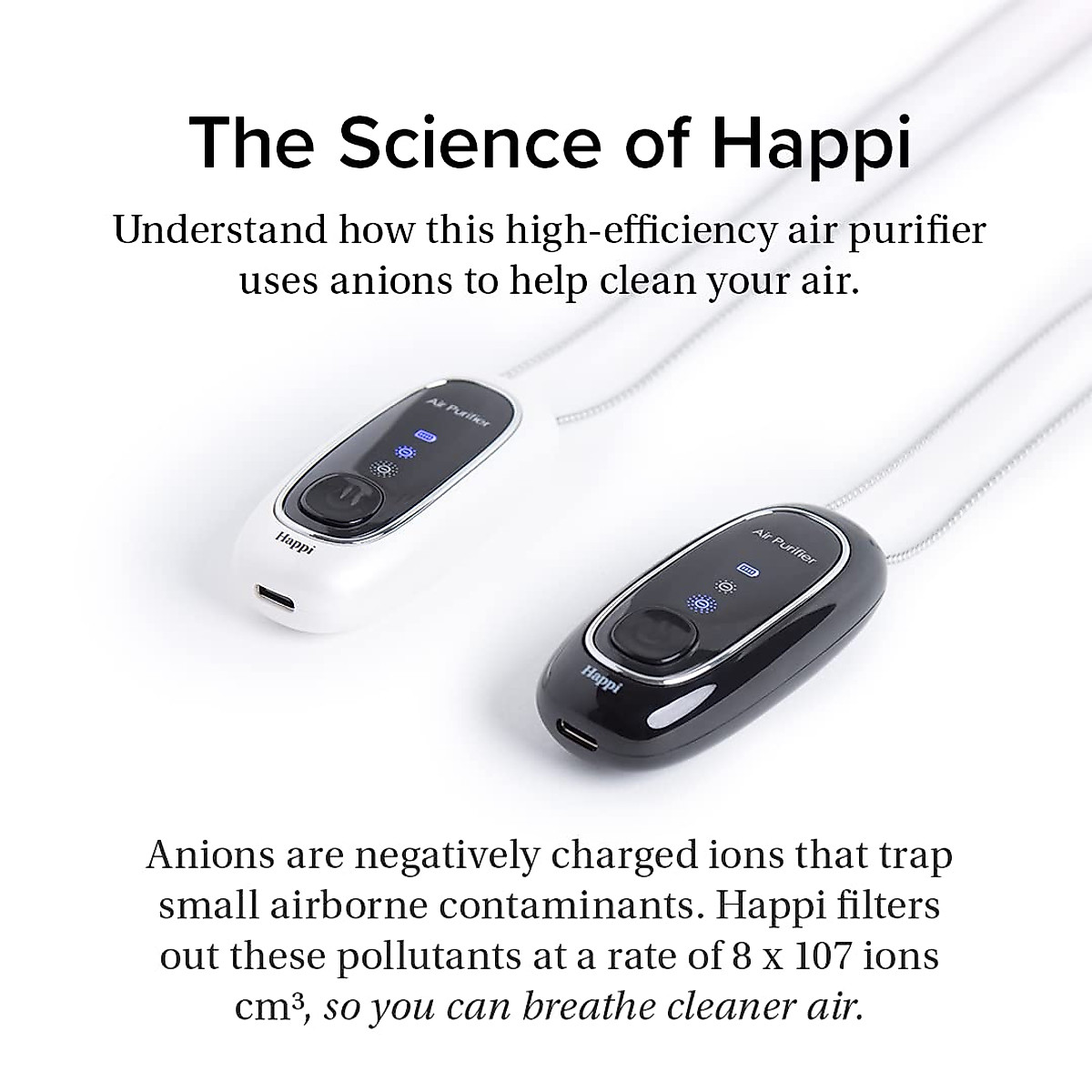 Happi Go Mini Portable Personal Air Purifier, Real Time Air Quality LED Smart Display, Absorbs Smoke, Pollen, Dust & More, Removes Viruses & Bacteria, Odor Eliminating, Ready for Car and Travel, Sleek Black