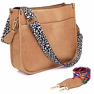 AUYOCO Vegan Leather Crossbody Bags for Women, Crossbody Purse with 2 Guitar Straps Zipped Pockets Handbag Shoulder Bag