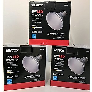 3 Pack Satco S9416 Par30 Short Neck LED 3000K 40' Beam Spread Medium Base Light Bulb, 13W