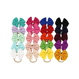 MEEDEE 20 Pack Nylon Headbands: Newborn Bows, Large Baby Bows, Photography Hair Accessories for Infants and Little Girls