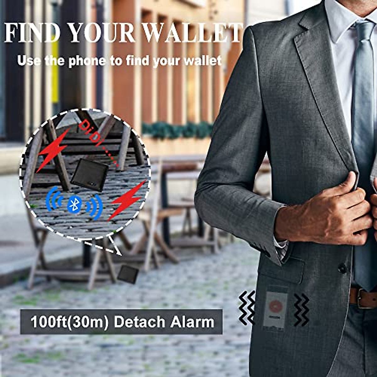 Trackable Bluetooth Anti-Lost Wallet for Men, Minimalist Slim Leather Wallet with GPS Position Locator & Finder Tracker Credit Card Gift Box