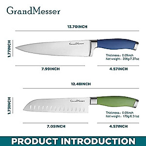 GrandMesser Kitchen Knives, 2 Piece Ultra Sharp 8 inch Chef Knife and 7 inch Santoku Knife, German Carbon Stainless Steel Forging Cooking knife Set, with Ergonomic Handle and Gift Box