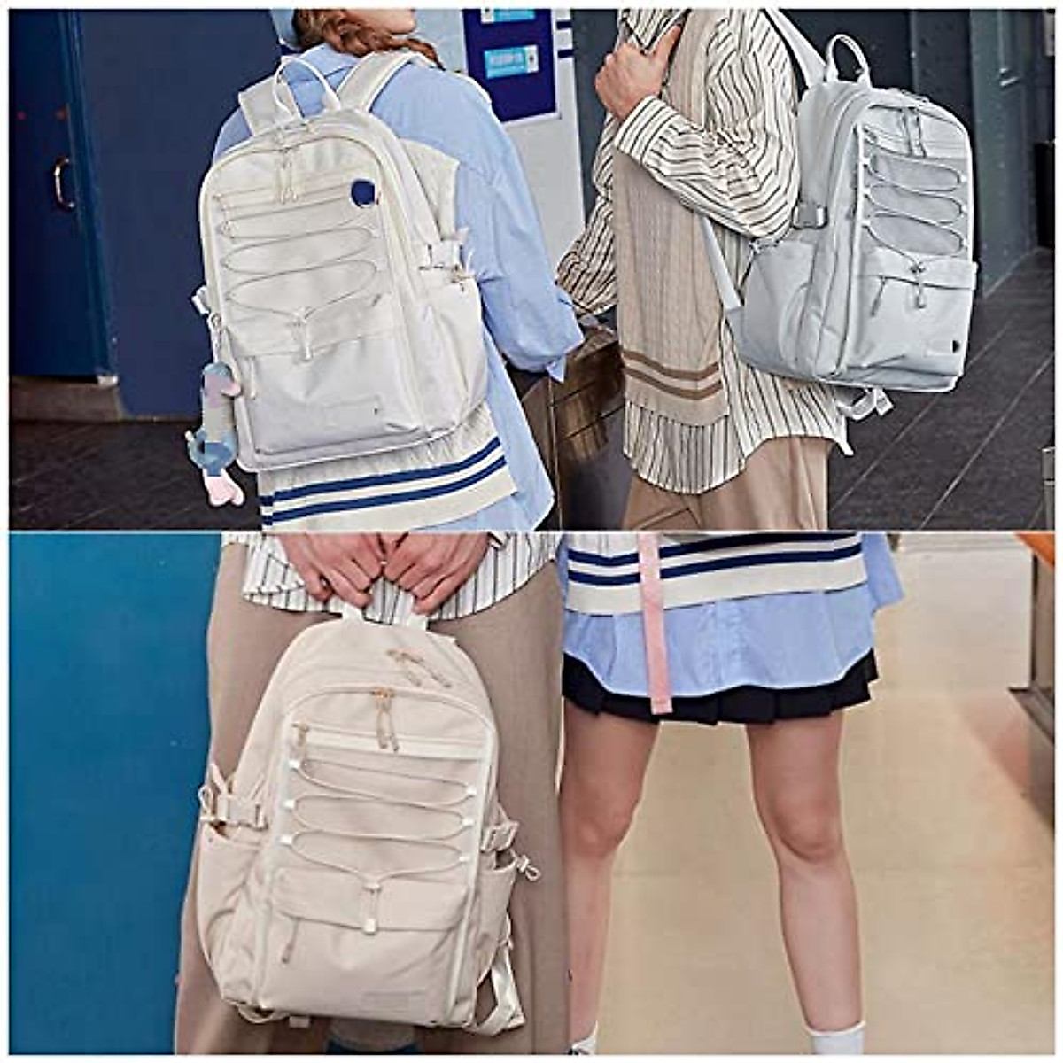 Laptop Bag 15.6 Inch Large Backpacks for Work Backpack for Women Travel Bag Mesh Pockets Cute School Bags Aesthetic Daypack (Grey)