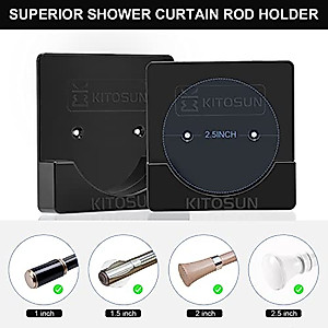 Shower Curtain Rod Holder for Wall - Adhesive Tension Rod Retainer Brackets with Sticky Tape for Quick Stick on and Stainless Steel Screws for Drilling Installation (Black)