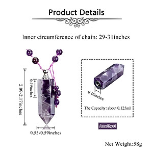 Sunligoo Urn Pendant Necklace for Ashes Cremation Memorial Keepsake Jewelry Healing Crystal Amethyst Point Pendant Natural Stone Beads Necklaces for Women