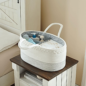 luxury little Baby Diaper Caddy Organizer, Large Cotton Rope Nursery Diaper Basket, Changing Table Organizer, Portable Tote Bag with Divider, Car Storage, Baby Shower Gifts for Newborn