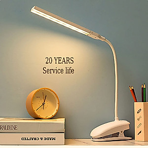 GcSige Dual Head LED Desk Lamp with Clamp, Eye-Caring Clip on Lights for Home Office, 3500mAh Rechargeable Battery Operated Table Lamps,3 Lighting Modes & Brightness Dimmer Light for Kids Students