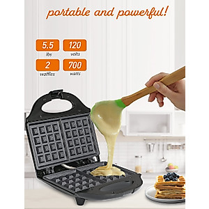 Commercial Chef Waffle Maker, Nonstick Mini Waffle Maker, Easy-to-Clean Electric Waffle Iron for Breakfast Waffles with Power on Light Thermostat