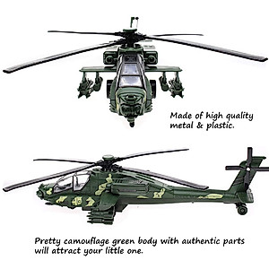 CORPER TOYS Army Helicopter Toy Diecast Military Attack Plane with Lights and Sounds Pullback Vehicles for Kids Boys Bonus with 2 Army Soldiers