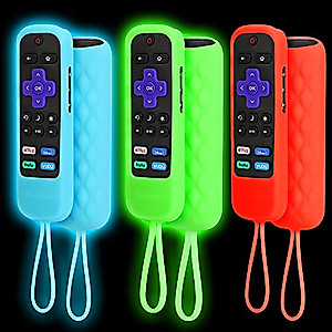 XianNv 3-Pack Roku Remote Cover TVRC280 TCL Roku Protection Universal Replacement Lightweight Shockproof TCL Roku TV Remote Control Cover with Lanyard Red Luminous Blue