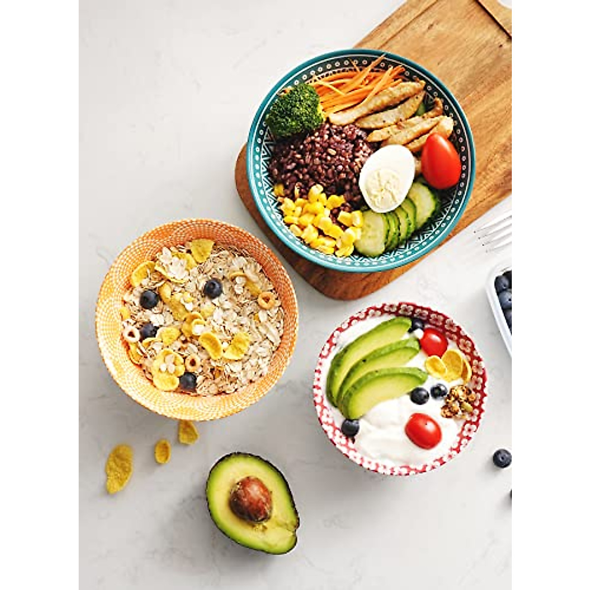 Teocera Cereal Bowls, Soup Bowls, Porcelain Multicolor Bowl Set, 18 Ounce for Cereal, Soup, Oatmeal, Salad, Dessert, Set of 6