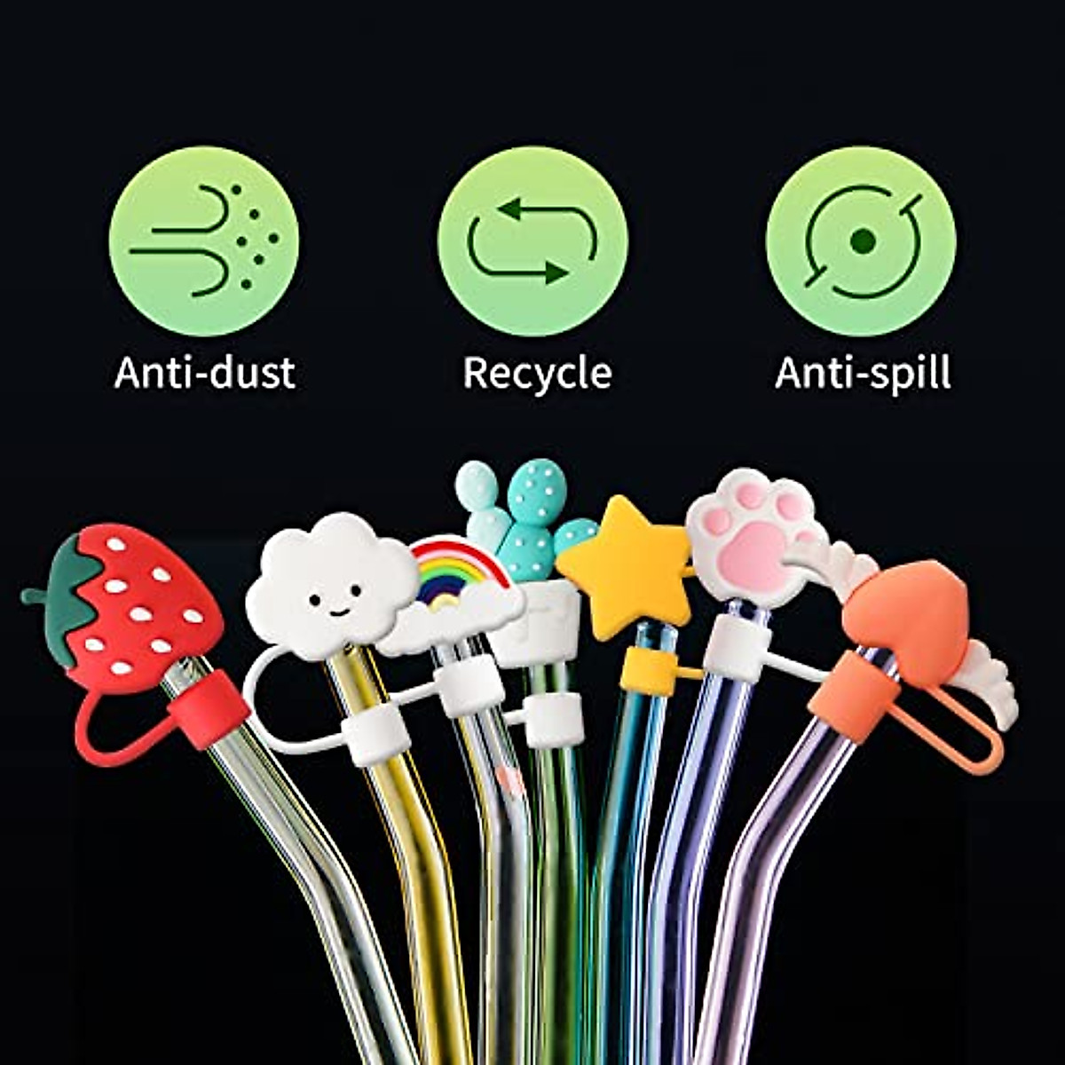 AUGSUN 8Pcs Straw Covers, Straw Tips Cover Reusable Drinking Straw Toppers, Glass Straws Protector Silicone Cloud Shape Straw Caps for 6-8mm Straws
