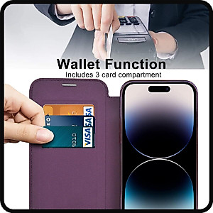 OSEVIO Transmitg Luxury Leather Flip Magnetic Phone Case with Card Holder, Transmitg Magnetic Leather Wallet Card Flip Transparent Case for iPhone 15 14 13 12 11 Pro Max (for iPhone 14 Pro,Brown)