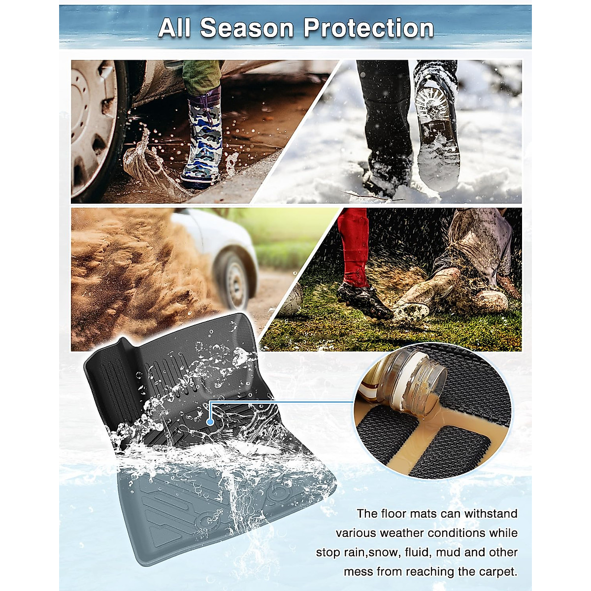 Mixsuper Custom Fit Floor Mats for Ford Bronco Sport 2024 2023 2022 2021, All Weather Floor Liners Front and Rear Row Set Black