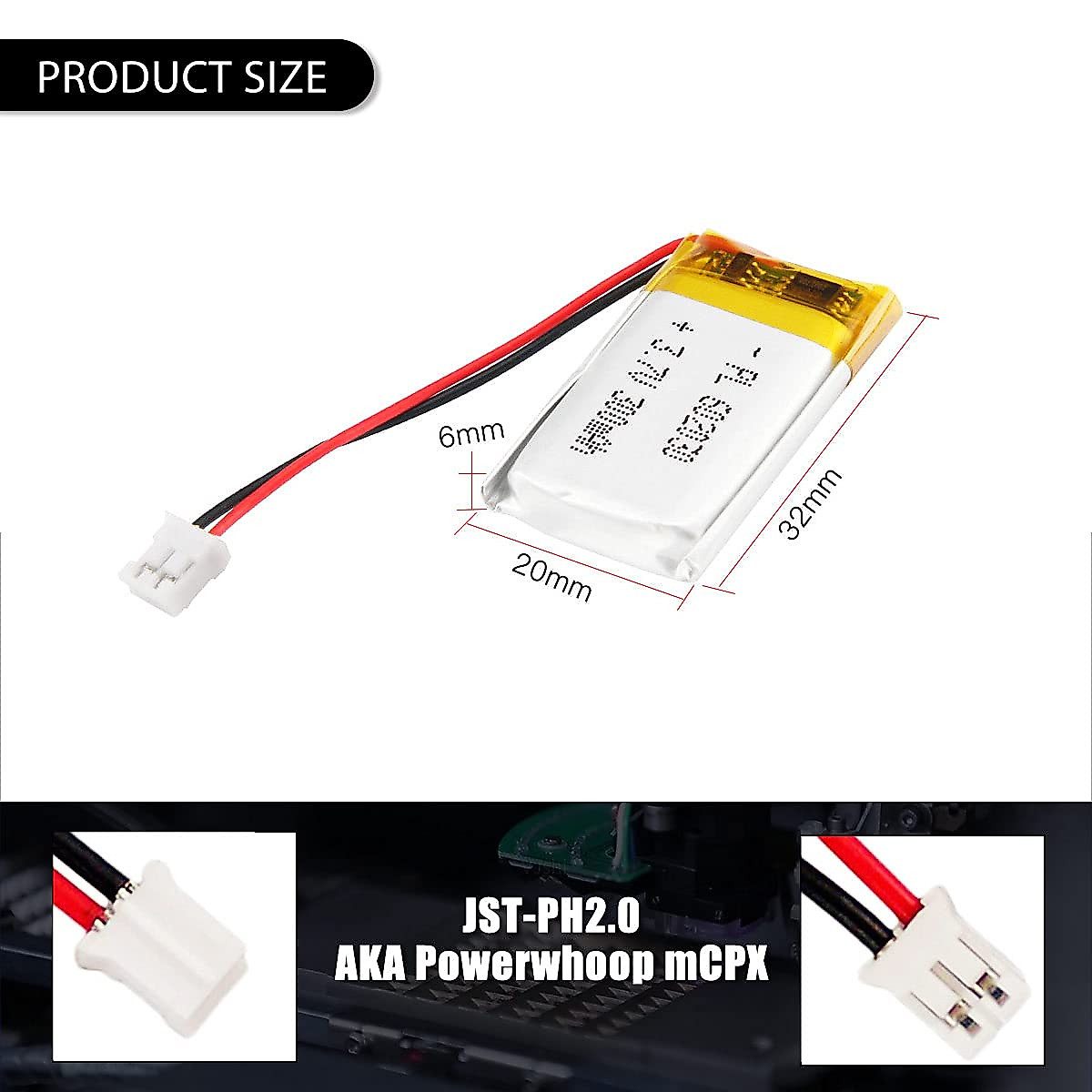 WALKINGLY 3.7V 300mAh 602030 Lipo Battery Rechargeable Lithium Polymer ion Battery Pack with PH2.0mm JST Connector
