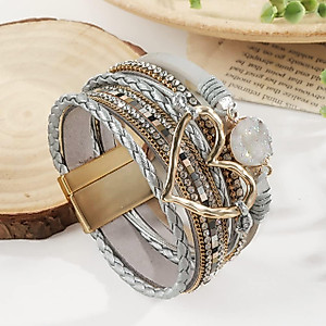 Long tiantian Bracelets for Women Trendy Stackable Leather Wrap Heart Bracelet Boho Jewelry s for Women