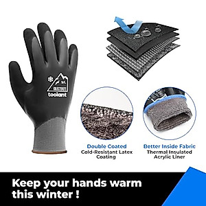 OriStout Waterproof Winter Work Gloves for Men and Women, Touchscreen, Freezer Gloves for Working in Freezer, Thermal Insulated Fishing Gloves, Super Grip, Grey, Large