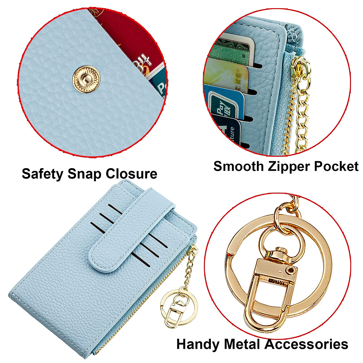 SUMGOGO Womens Small Wallet for Woman Slim Bifold Zipper Card Case Wallets Bling Coin Purse (A-Burgundy)