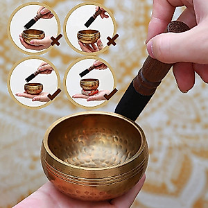 Tibetan Singing Bowl Set (3.74 inch) with Meditation Singing Bowl, Tingsha Cymbals for Healing, Yoga, Meditation, Mindfulness and Relaxation（Antique Light Brown 004）