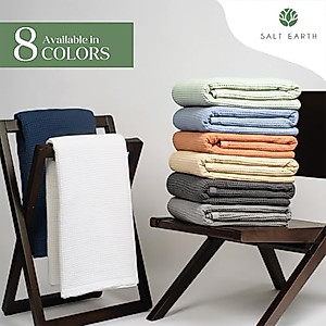 Salt Earth GOTS Certified 100% Organic Cotton Throw Blanket, 55" X 60" Waffle Blankets & Throws for Bed, Throw Blanket for Couch, Modern & Cozy Blanket, All Season, Comfy & Soft Blankets (Sea Foam)