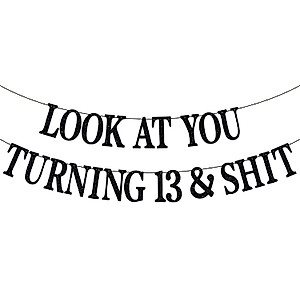 Happy 13th Birthday Banner, Official Teenager 13, Level 13, Teen Boys Girls Funny 13th Birthday Party Decorations Backdrop Gifts, Black Glitter