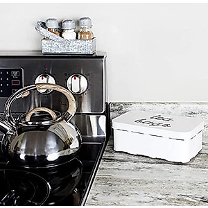 AuldHome Farmhouse Tea Bag Box (White), Vintage Retro Style Enamelware Tea Storage Tin