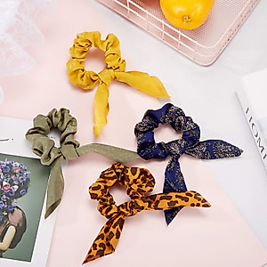 24 Pieces Hair Scrunchies Soft Scarves Scrunchies Elastic Hair Bands Bow Hair Ties Rabbit Ears Scrunchy Ponytail Holder Hair Accessories for Women Girls (Style A)