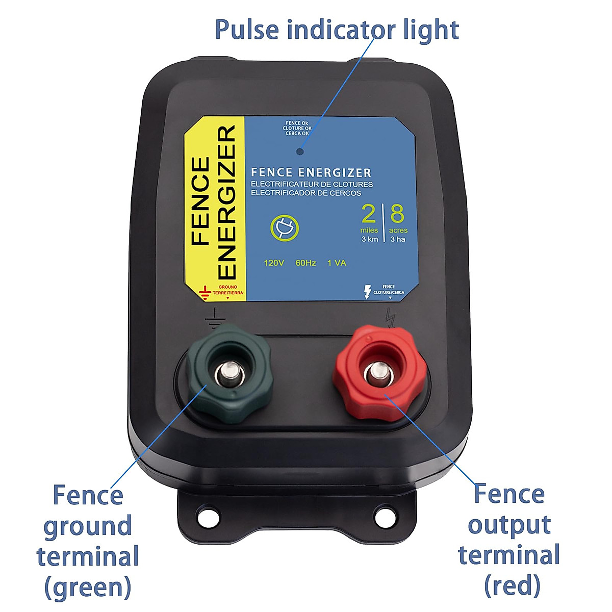 Electric Fence Energizer Plus 250,Electric Fence Charger PE2 0.10 Joule,Livestock Fence Chargers for Containing Pets and Keeping Out Small Nuisance Animals